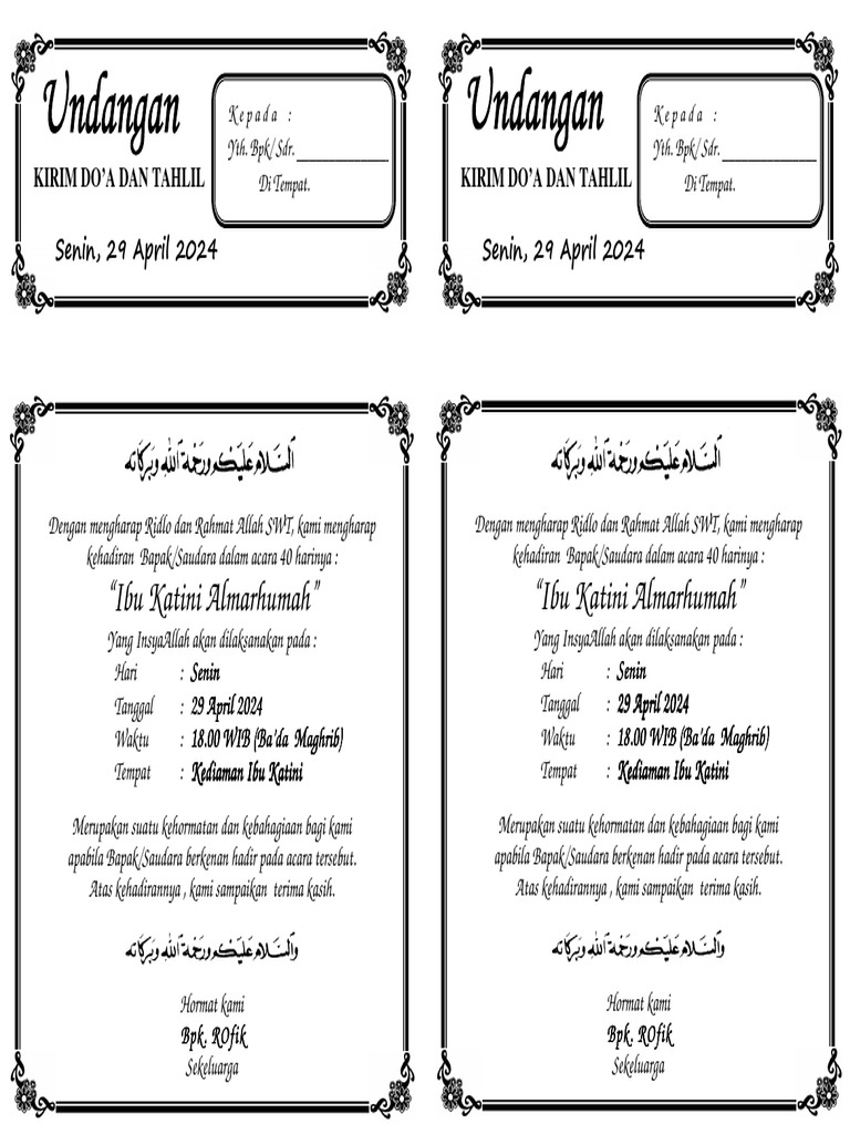 Undangan Kirim Doa 40 Folio | PDF