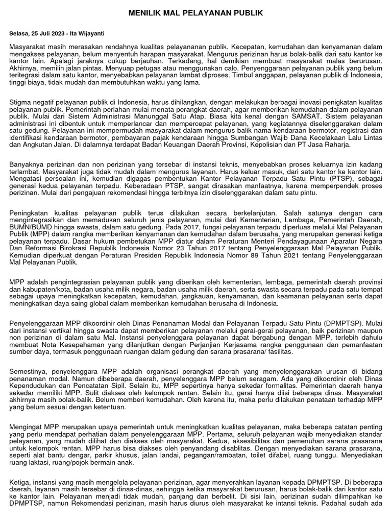 Menilik Mal Pelayanan Publik | PDF | Bisnis | Pengelolaan Keuangan & Uang