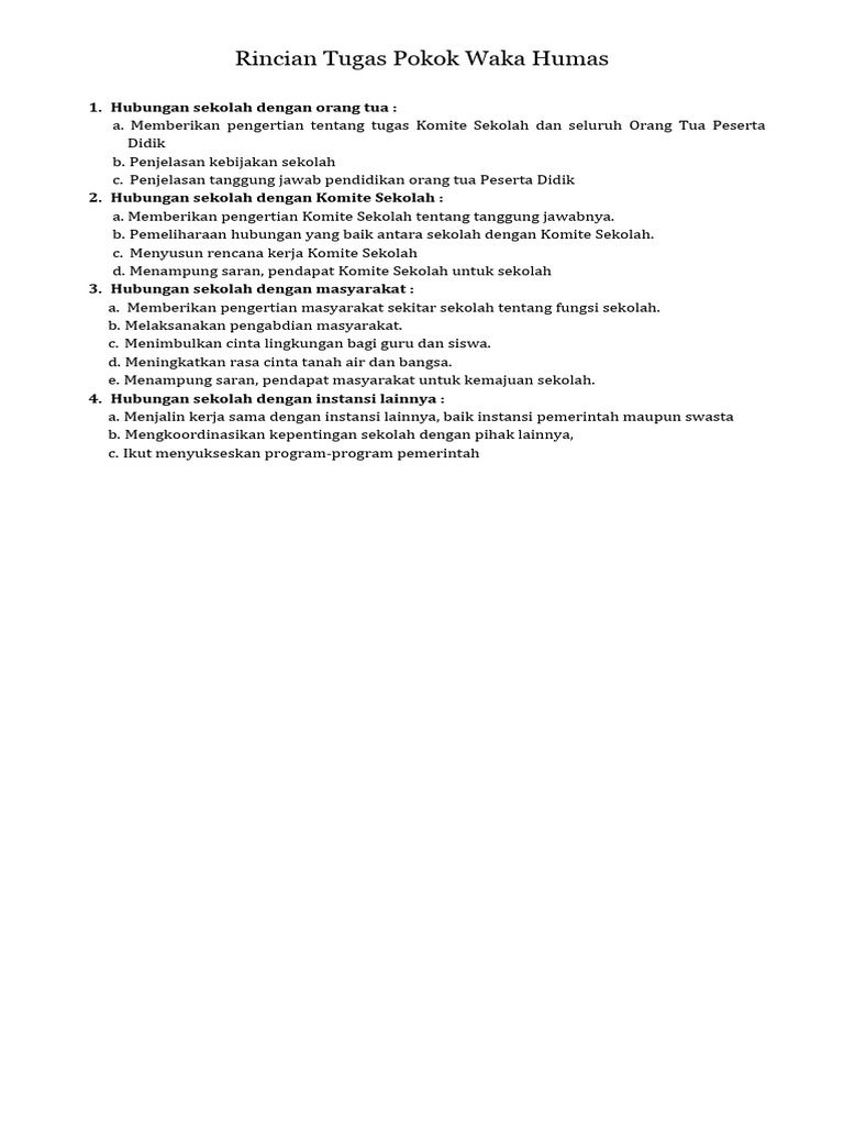 Rincian Tugas Pokok Waka Humas | PDF | Karier & Perkembangan | Ilmu Sosial