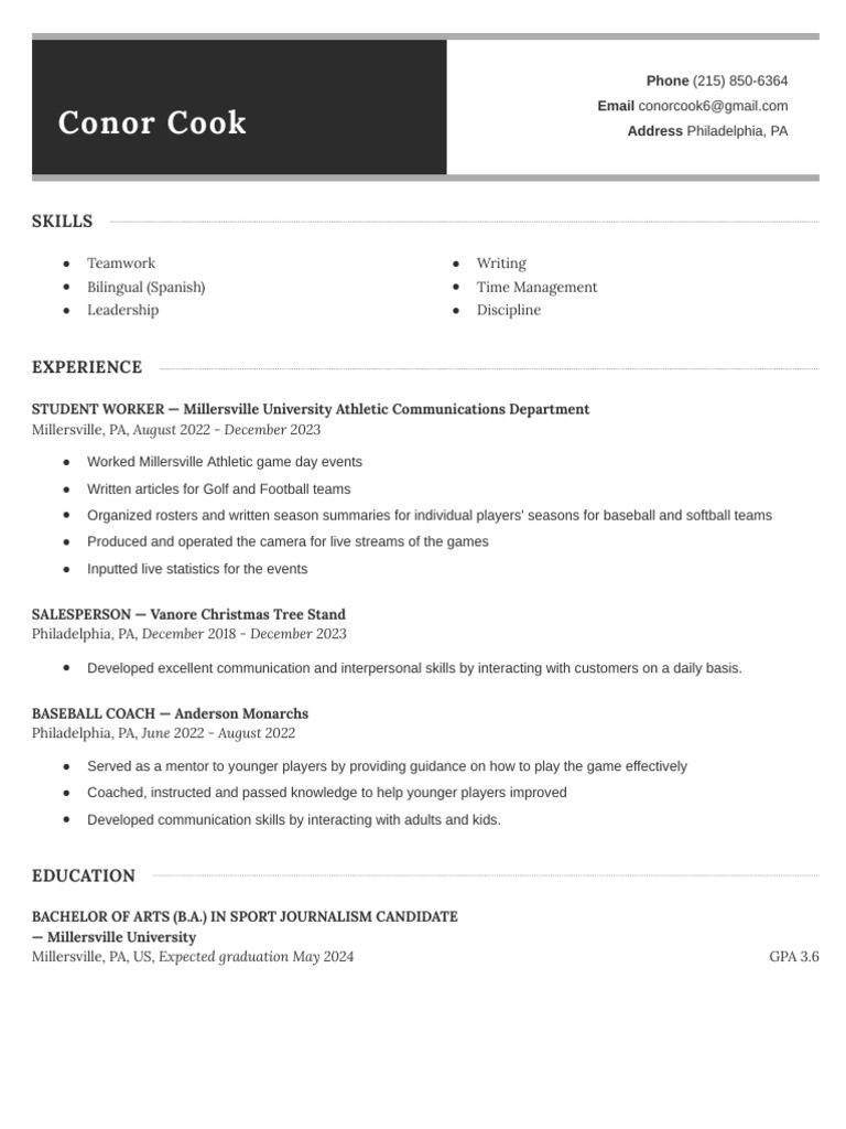 Conor Cook Resume | PDF