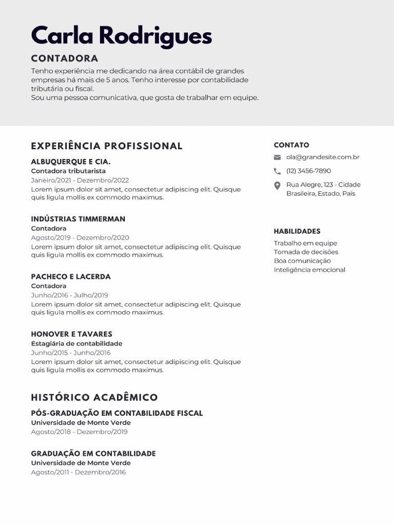 Currículo Simples Com Foto e Informações Branco e Cinza | PDF