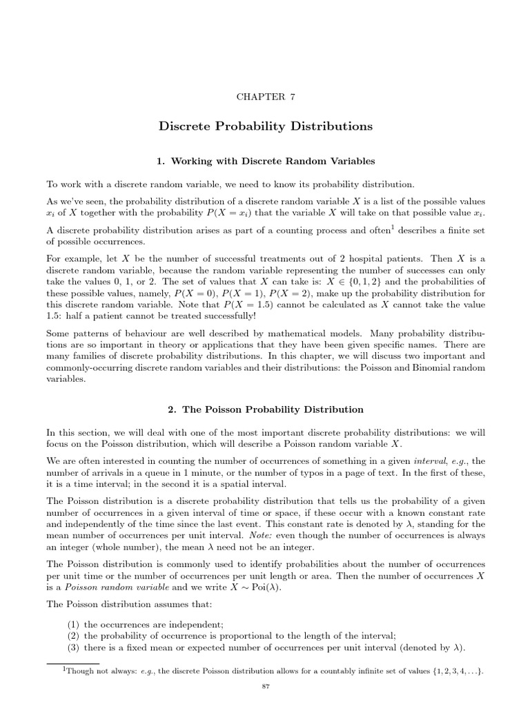 ch07 DiscreteProbabilityDistributions | PDF | Probability Distribution | Poisson Distribution