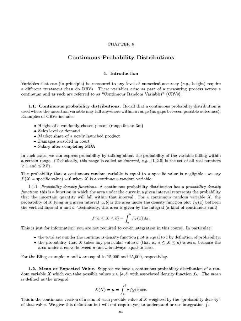 Ch08-ContinuousProbabilityDistributions (Including Normal) | PDF