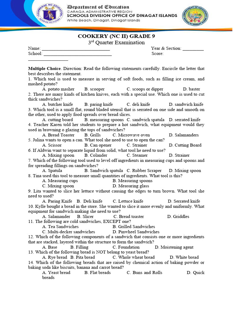TLE 9 Cookery 3RD QTR Final | PDF | Sandwich | Breads
