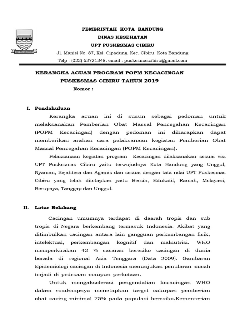 KAK PROGRAM Kecacingan 2019 | PDF