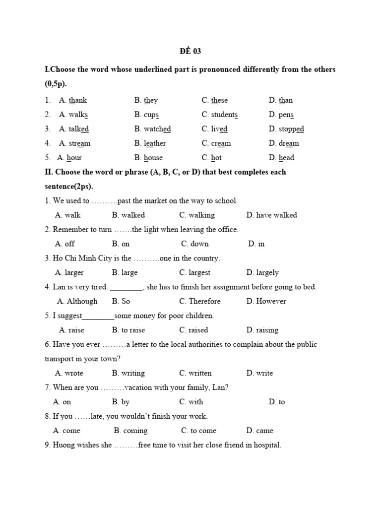 ĐỀ 03 | PDF | Phrase | Linguistics