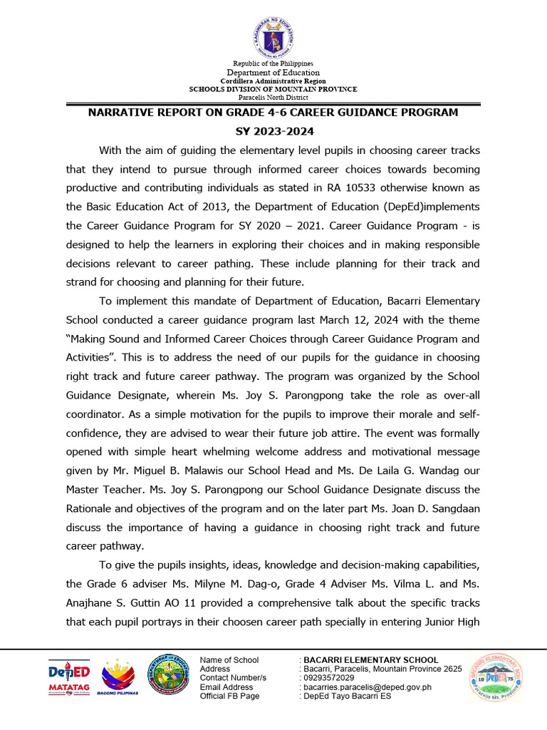 Career Guidance Narrative Report PDF | PDF | Cognition | Behavior ...