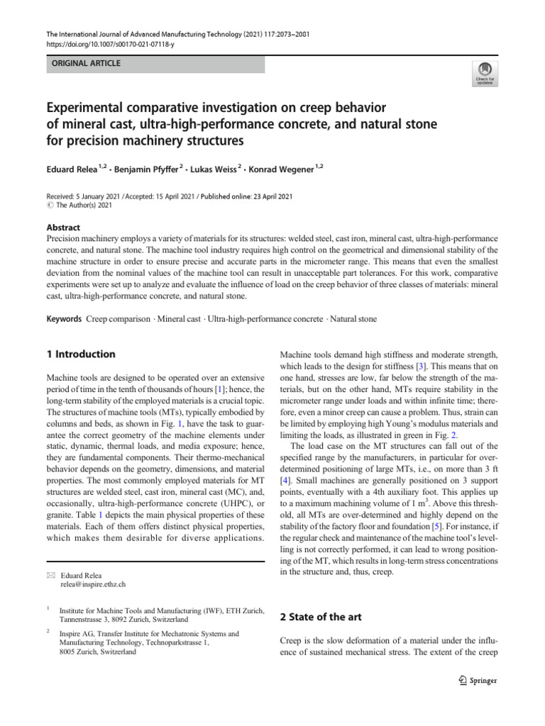 Creep Behavior of Mineral Cast UHPC and Natural Stone For Precision ...