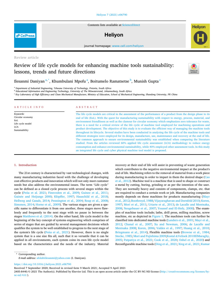 Review of Life Cycle Models For Enhancing Machine Tools Sustainability ...