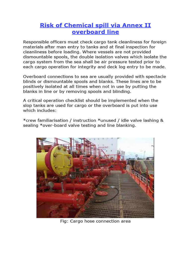 Risk of Chemical Spill - Annex II Overboard Line | PDF | Oil Tanker