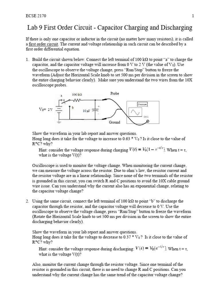 Lab#9 First Order Circuit - Capacitor Charging and Discharging | Download Free PDF | Electrical ...