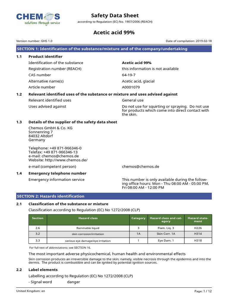 64-19-7-A0001079-GB-en - Msds Acetic Acid | PDF | Dangerous Goods ...