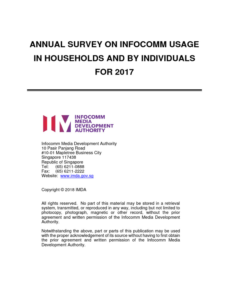 IMDA - Annual Survey On Infocomm Usage 2017 | PDF | Internet Access ...