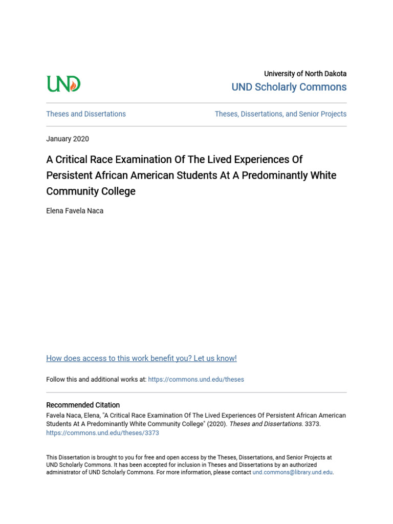 A Critical Race Examination of The Lived Experiences of Persisten ...