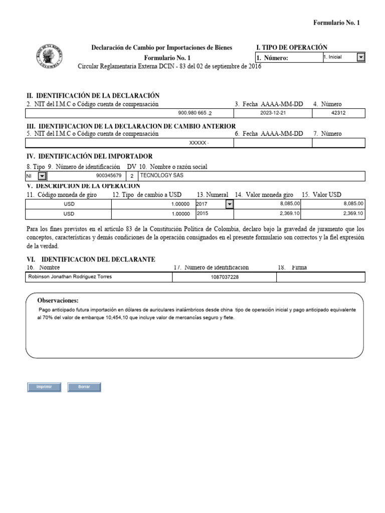 Declaracion de Cambio 2 | PDF