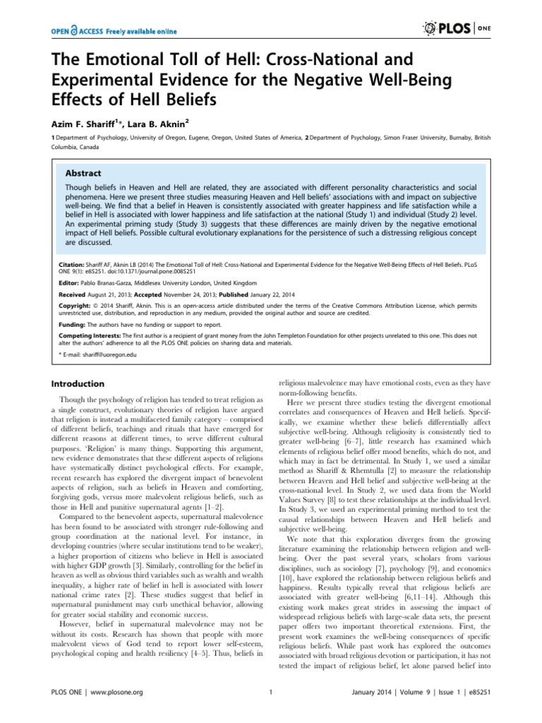 The Emotional Toll of Hell Cross-National and Experimental Evidence For ...