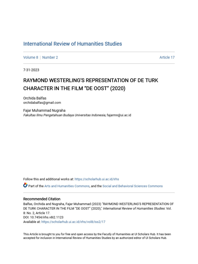 Raymond Westerling - S Representation of de Turk Character in The F ...