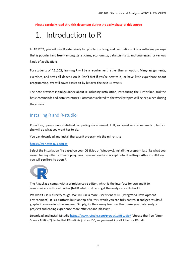 R-Software Tutorial - Installation | PDF | Matrix (Mathematics) | R (Programming Language)