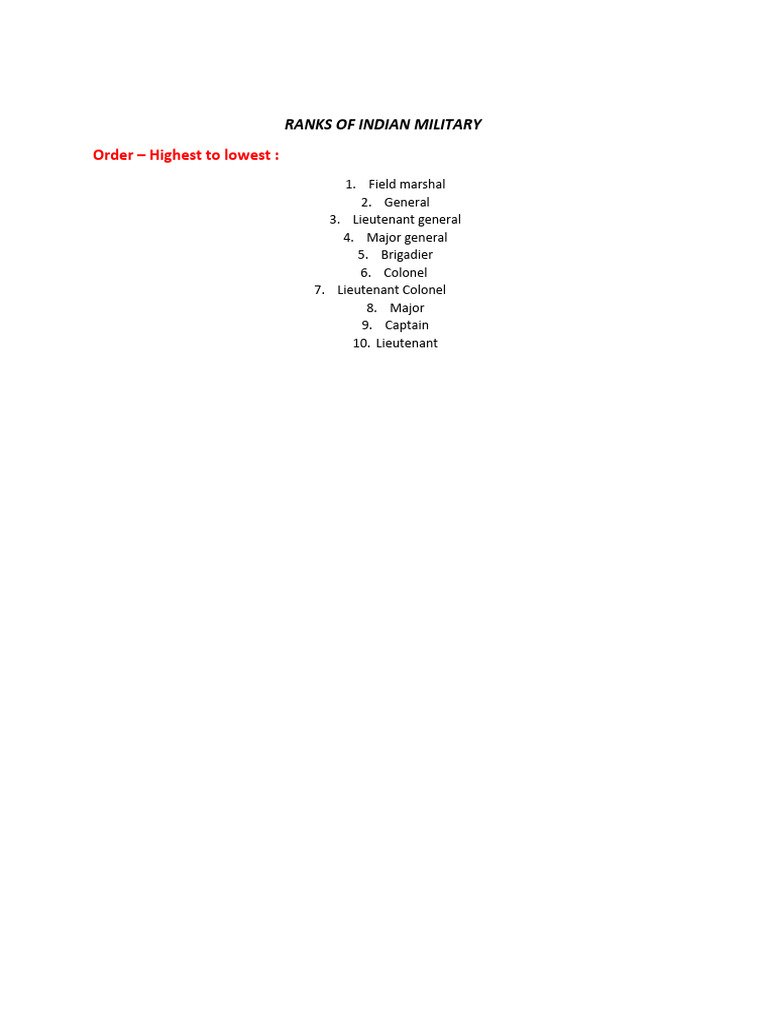 Indian Military Ranks Guide | PDF | History