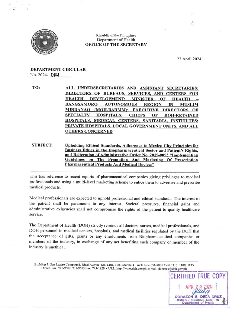 DOH Circular 2024 0141 | PDF