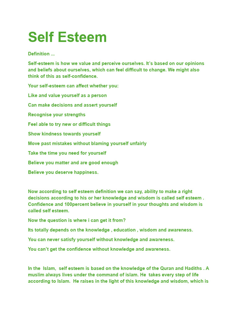 Self Esteem | PDF | Self-Improvement
