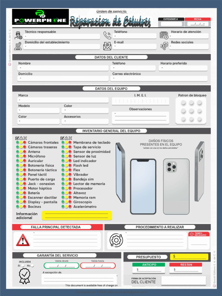 Orden de Servicio Reparacion de Celulares | PDF