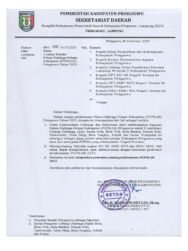 Panduan POPKAB Pringsewu 2023 | PDF | Olahraga & Rekreasi