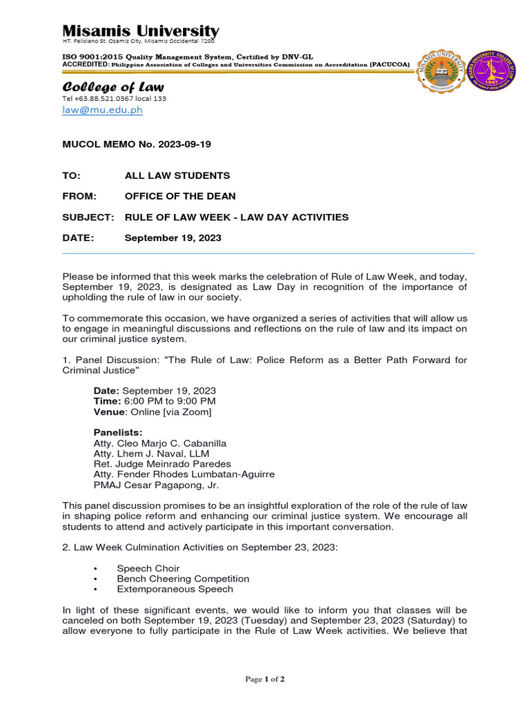 Rule of Law Week Law Day Activities Memo | PDF | Rule Of Law | Applied Philosophy