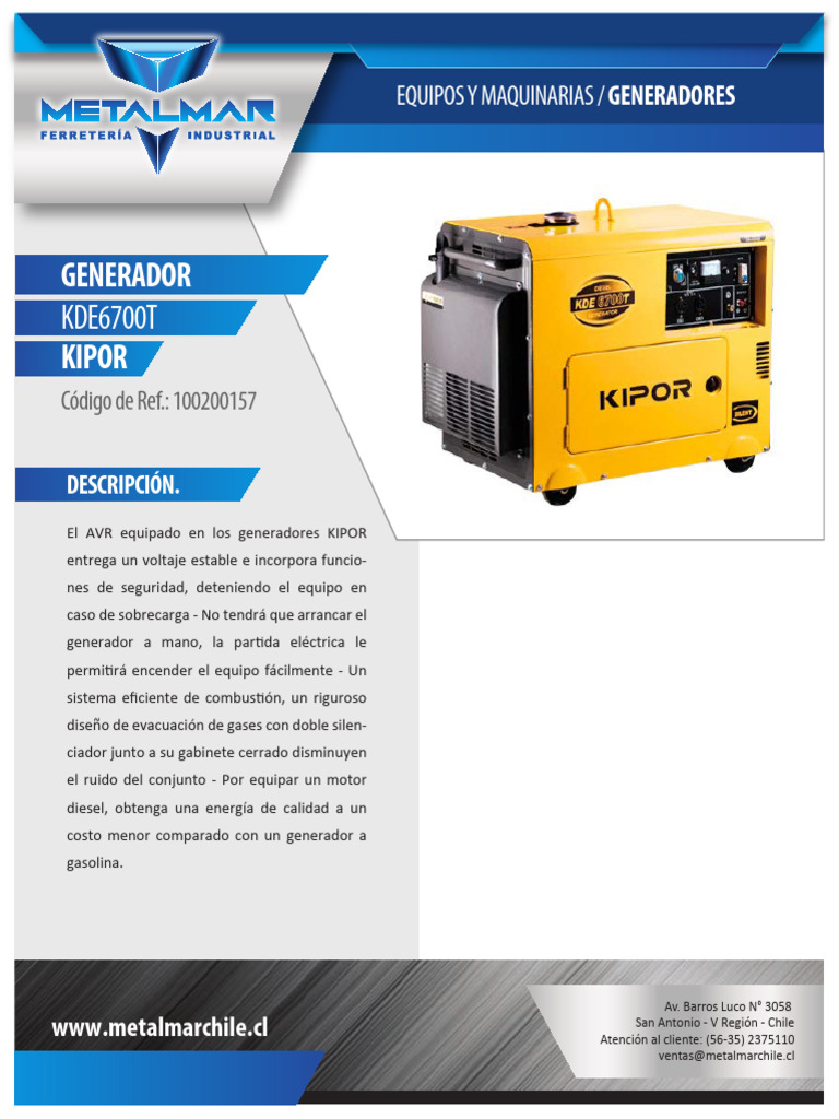 183 - Kipor Kde 6700T Cod 100200157 | PDF | Generador eléctrico | Motor ...
