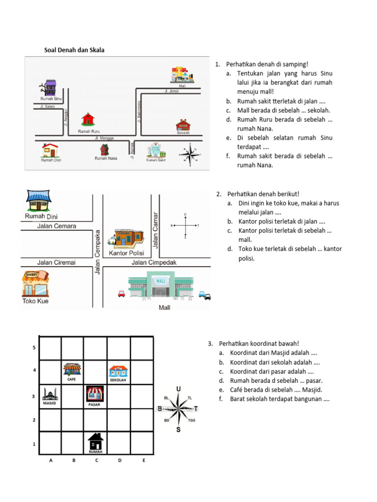 Soal Latihan Bab Denah Dan Skala Kelas 5 | PDF