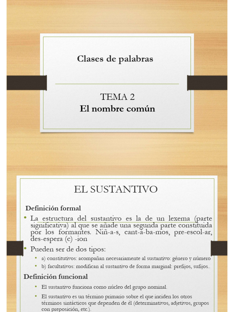 Tema 2. El Nombre Común-PPTT | PDF | Sustantivo | Plural