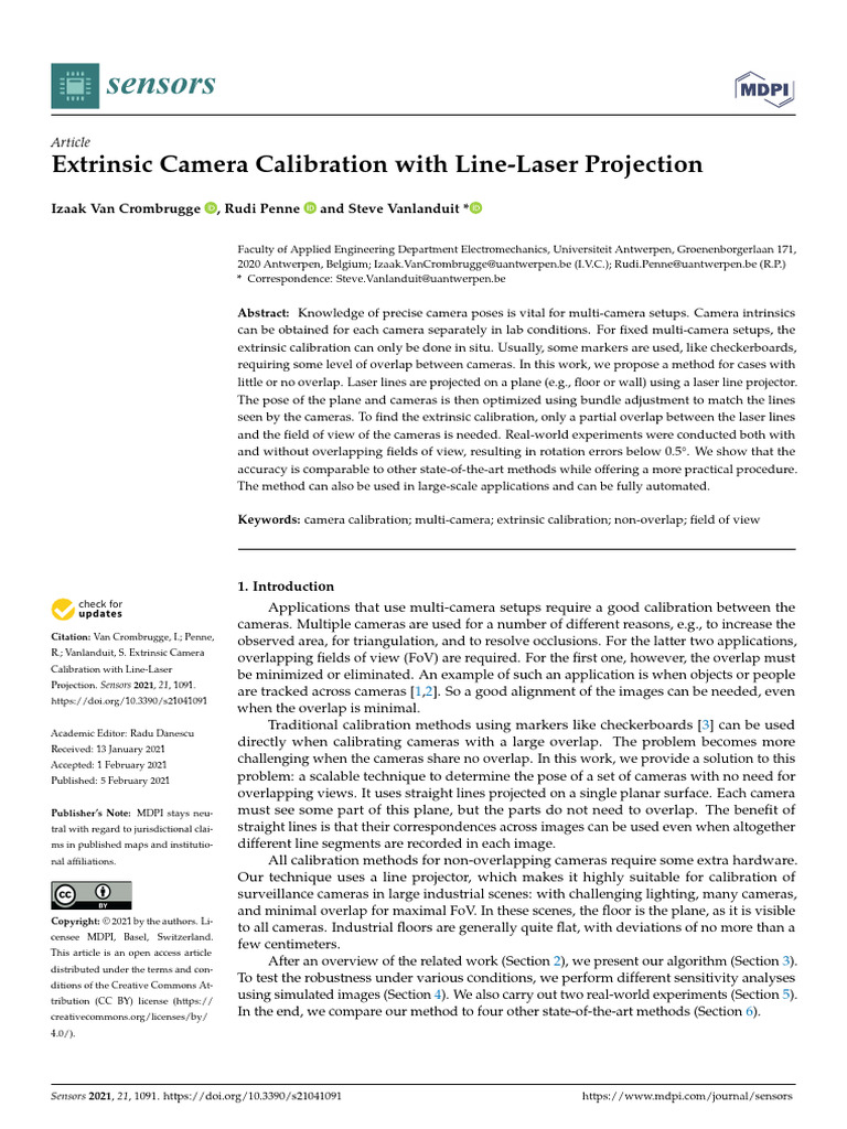 Extrinsic Camera Calibration With Line-Laser Projection ... Extrinsic Camera Calibration With Line-Laser Projection ...