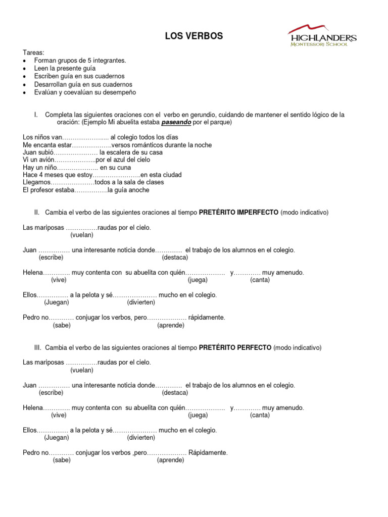 Guia de Trabajo Los Verbos | Descargar gratis PDF | Verbo | Morfología