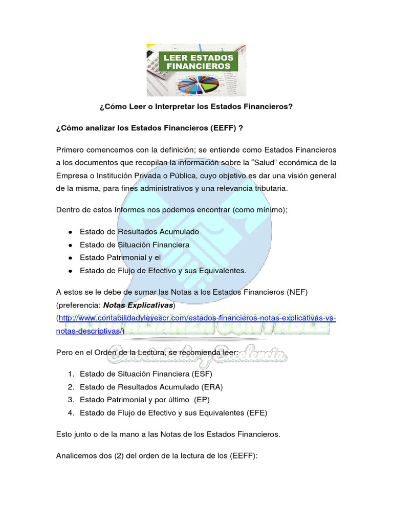 Como Leer Los EEFF | PDF | Estado financiero | Estado de flujo de efectivo