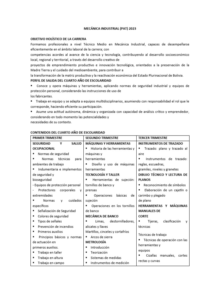 Plan Anual Mec. Indu | PDF | Soldadura | Construcción