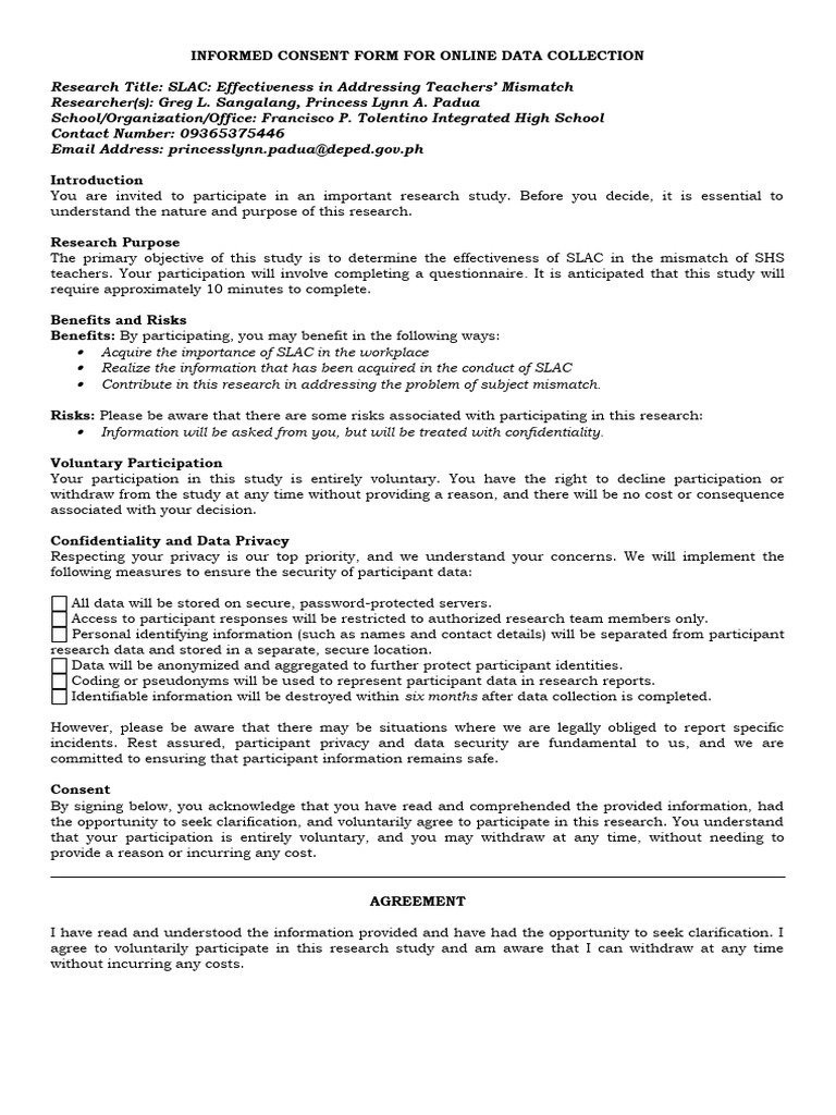 Informed Consent Form For Online Data Collection | Download Free PDF ...