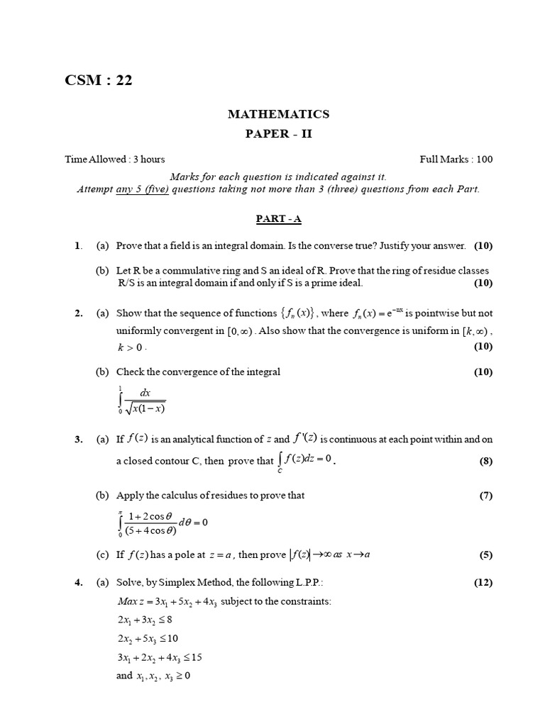 Mcs Main 2022 Mathematics Paper II | PDF | Limit (Mathematics) | Analysis