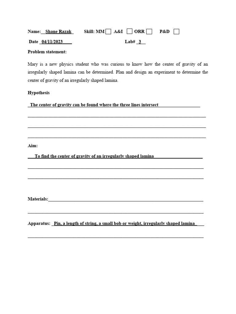 LAB #3 PND | PDF | Center Of Mass | Hypothesis