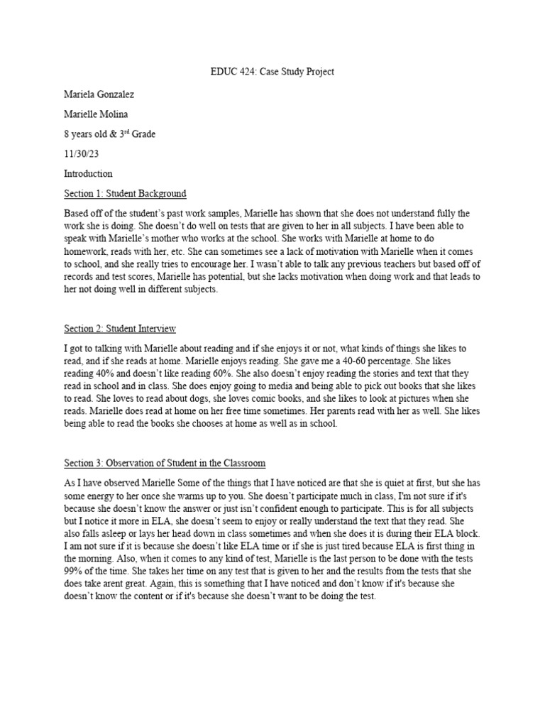 Educ 424 Case Study Template | Download Free PDF | Reading Comprehension | Learning