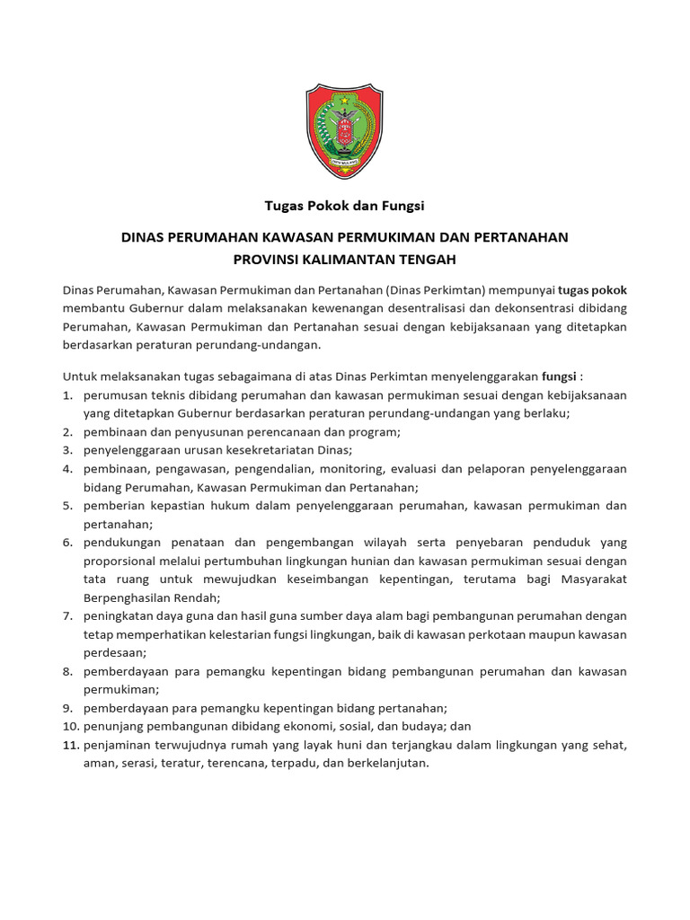 Tugas Pokok Dan Fungsi Dinas Perumahan, Kawasan Permukiman Dan ... Tugas Pokok Dan Fungsi Dinas Perumahan, Kawasan Permukiman Dan ...