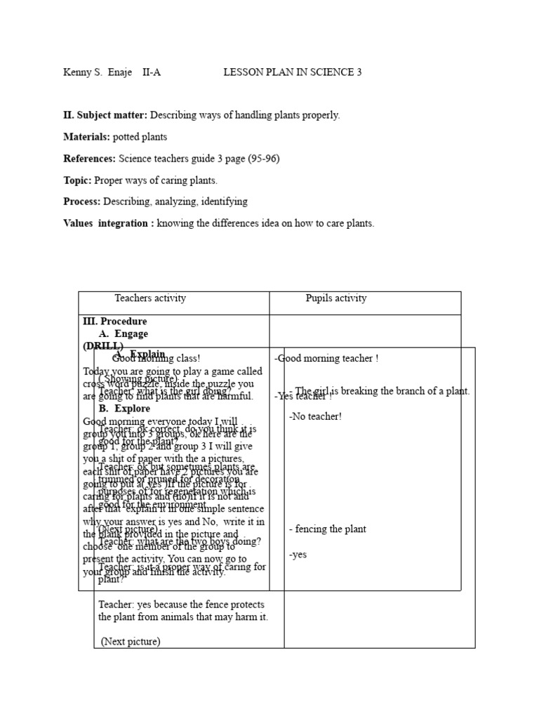 Caring for Plants: Lesson Plan for Grade 3 | PDF | Lesson Plan | Plants