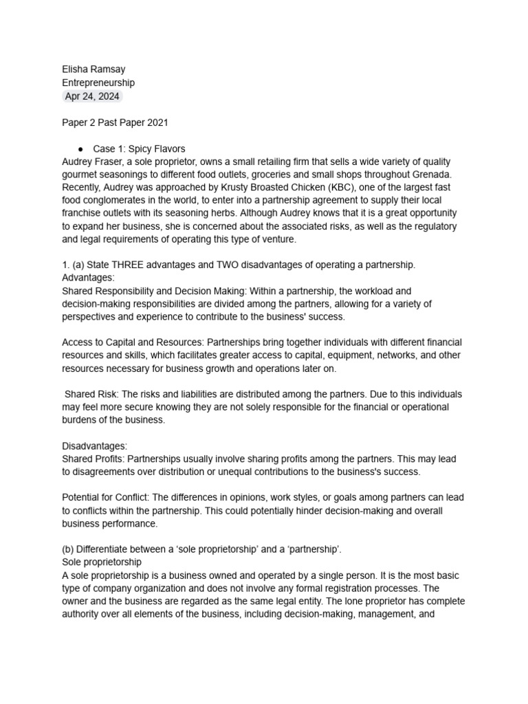 Entrep 2021 Past Paper Unit 2 | PDF | Partnership | Valuation (Finance)