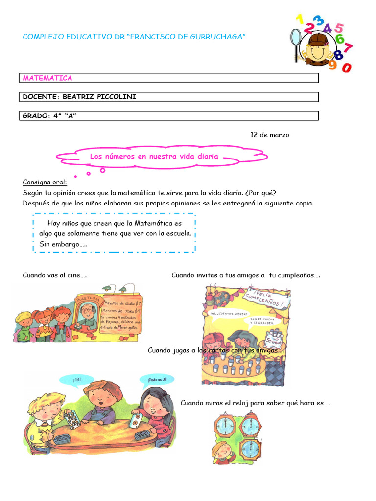 Primeros Días de Clase de Mat de 4to | PDF | Decimal | Escritura