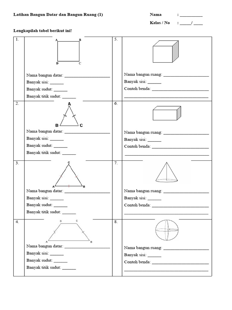 Latihan Bangun Datar dan Ruang Kelas 2 | PDF | Griya & Taman