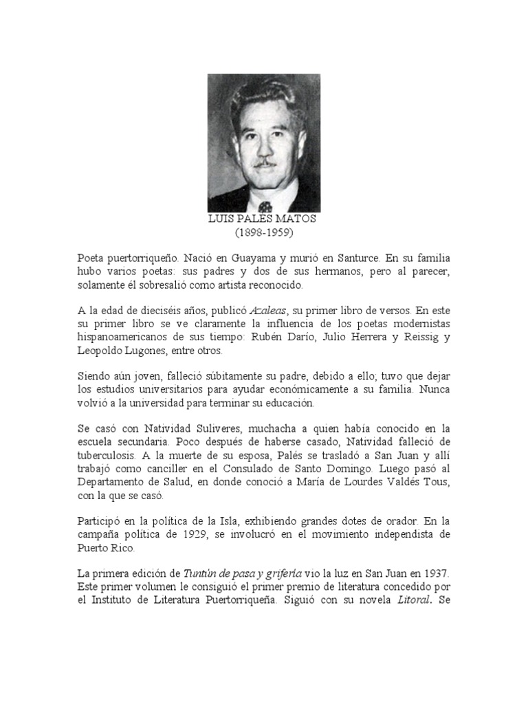 Biografía de Luis Palés Matos | PDF | Puerto Rico