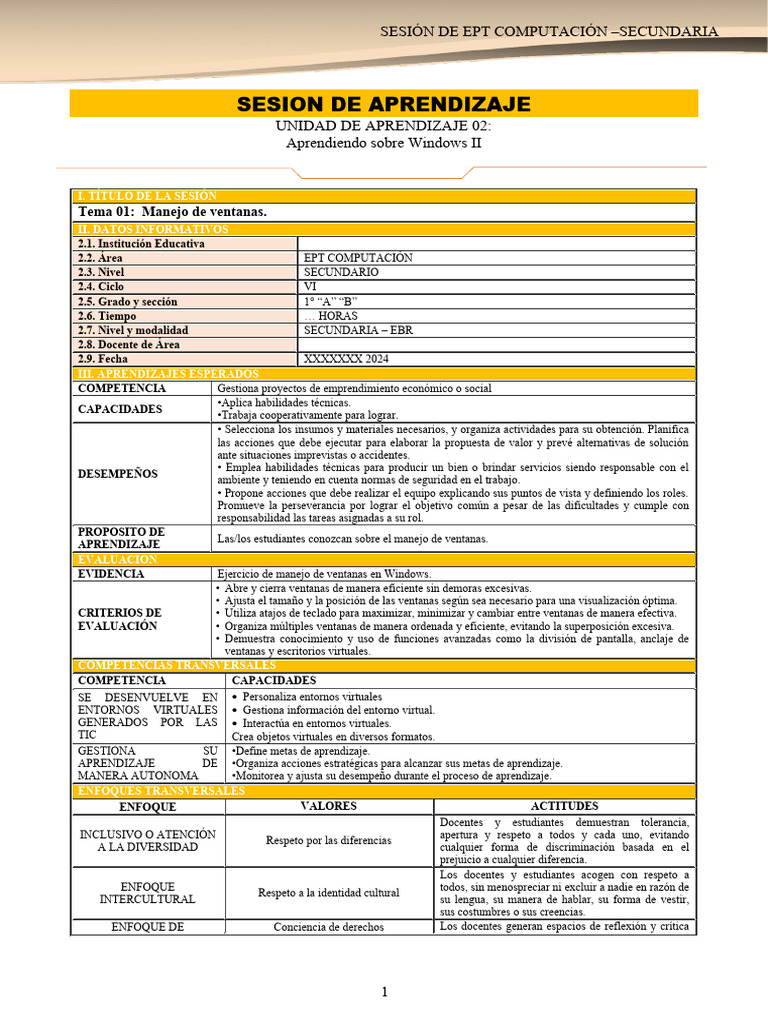 1° Sesion Actv 01 Ept-Computación 2024 | PDF | Ventana (informática) | Aprendizaje