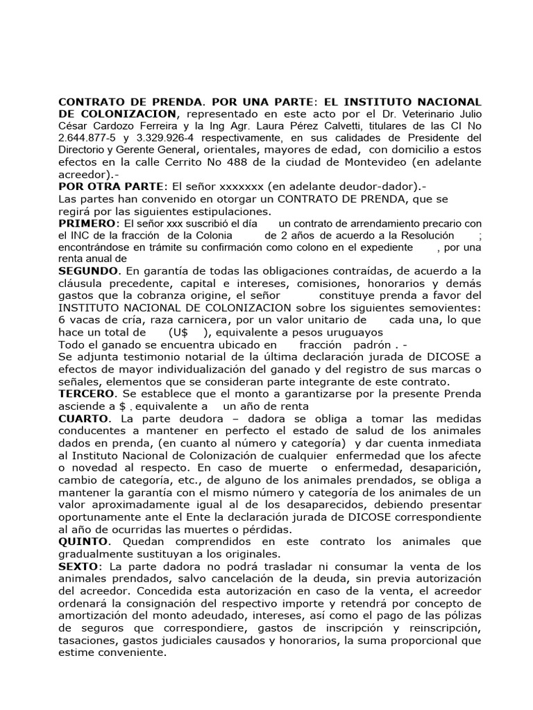 Modelo Contrato Prenda | PDF | Pagos | Derecho empresarial