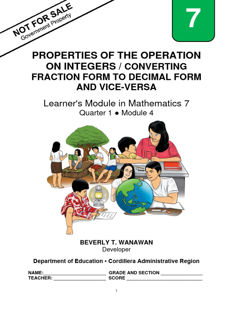 Math7 Q1mod4 Integer Fraction Decimal Beverly Wanawan Bgo v1 | PDF | Decimal | Multiplication
