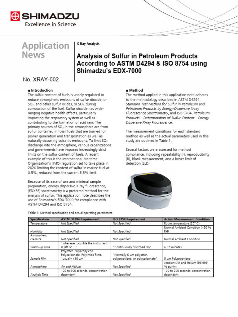 Astm D4294 - Sulfur in Petroleum Using Edx 7000 | PDF | Sulfur Dioxide ...