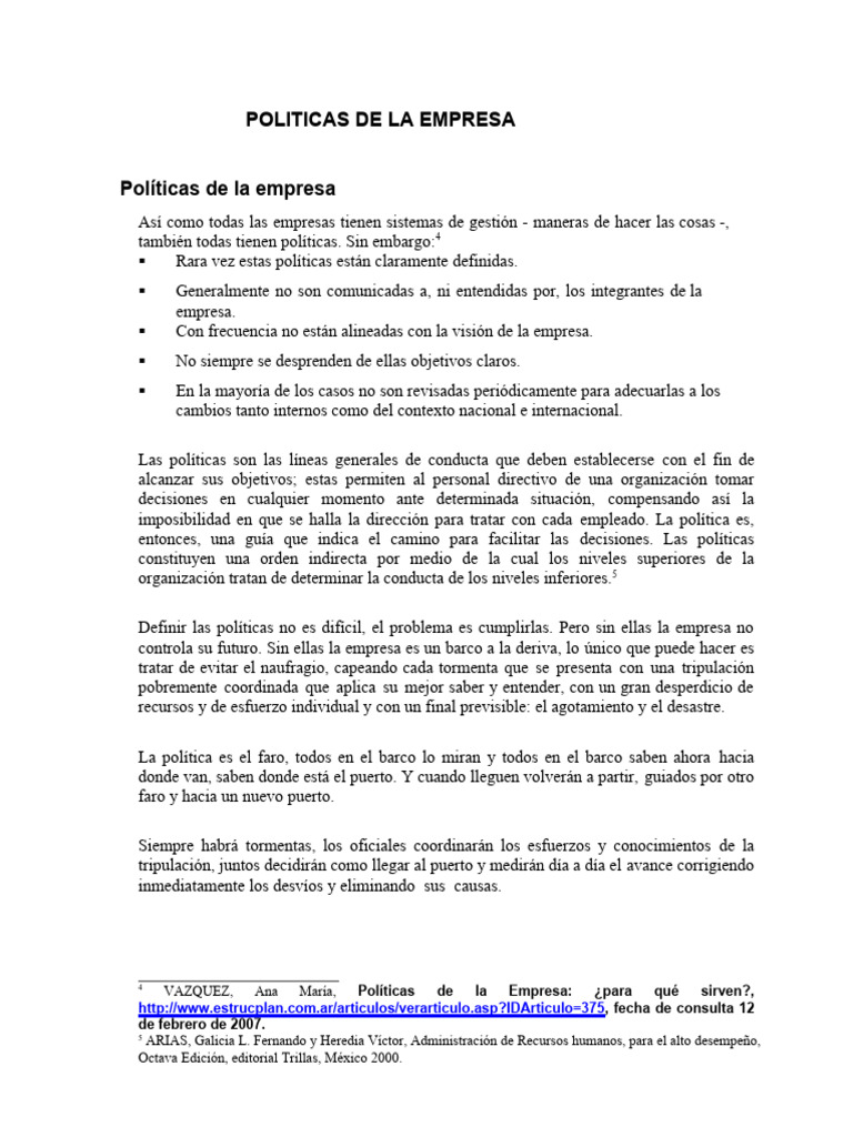 Politicas de Una Empresa | PDF | Business